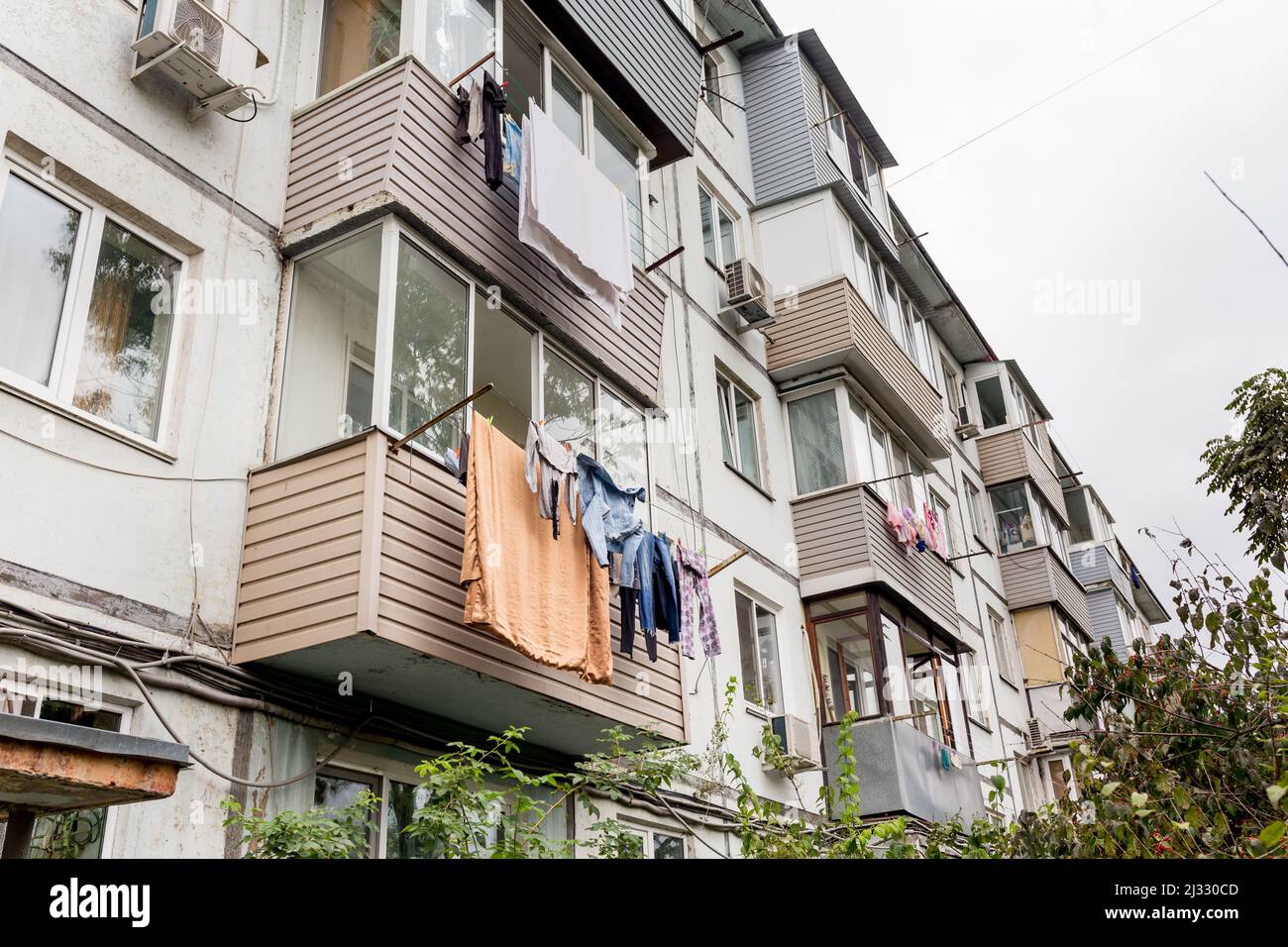 View of Khrushchyovka, common type of old low-cost apartment building ...