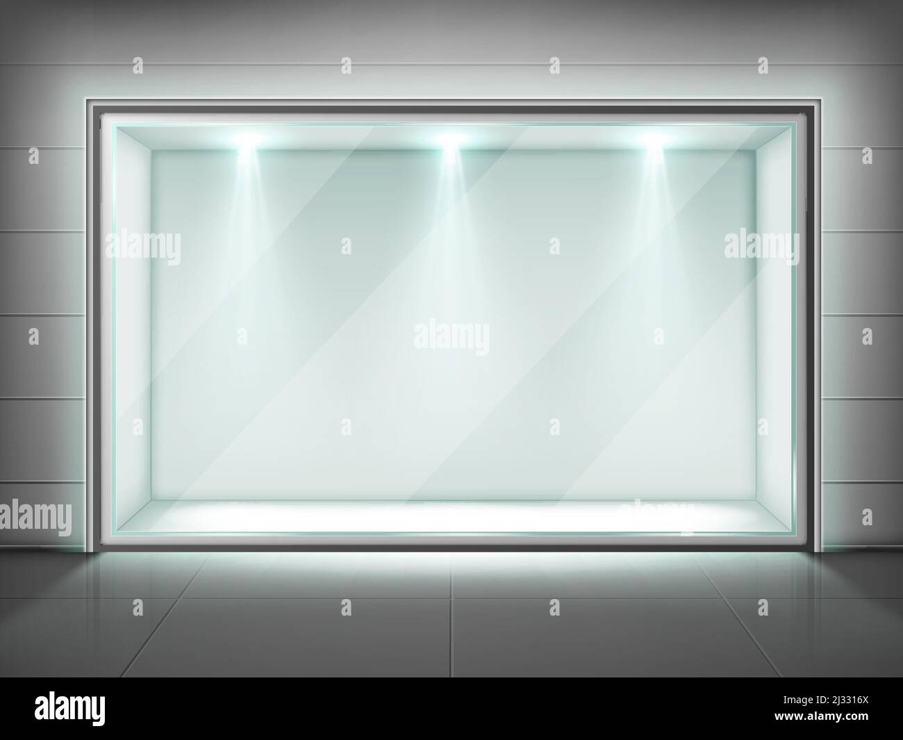 Glass wall frame, transparent showcase with spotlight illumination in ...