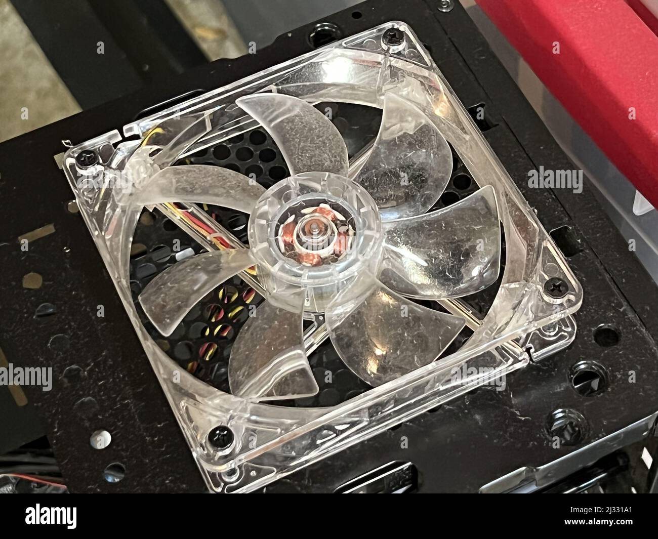 Close-up of clear plastic cooling fan on a computer, Lafayette ...
