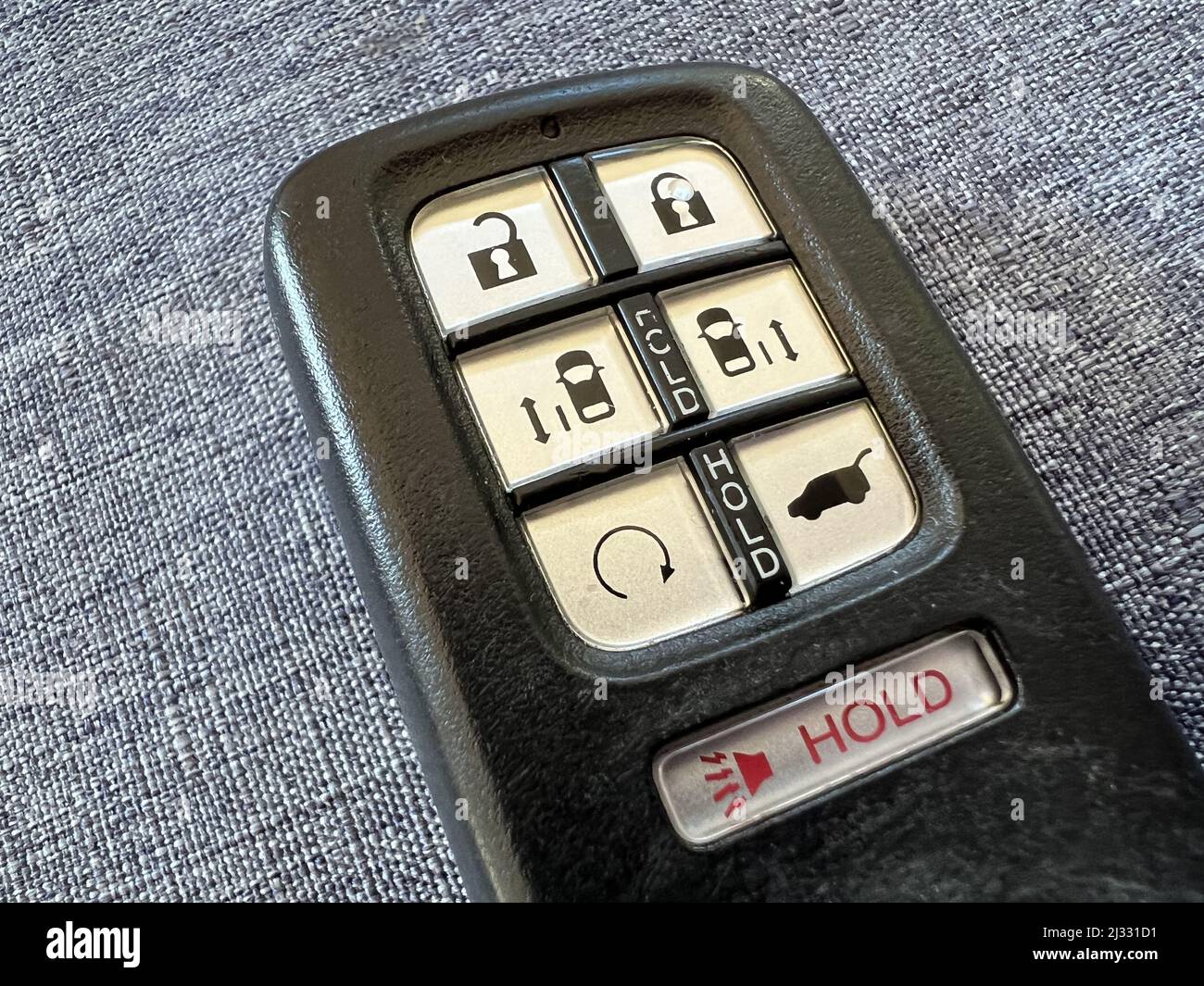 Automotive keyfob with buttons for remote engine start, door locking ...