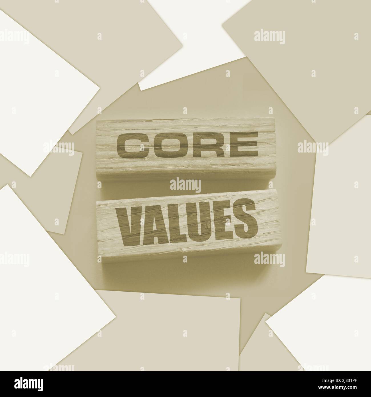core values words on wooden blocks on yellow background. Business ...