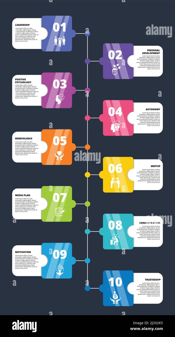 Infographic Business Management template. Icons in different colors ...