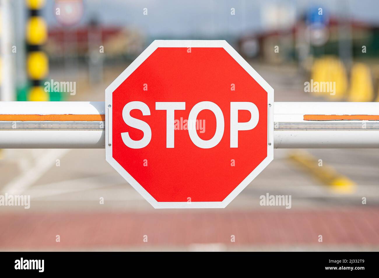 Gdansk, Poland. 03rd Mar, 2022. A 'stop' sign seen at the border ...