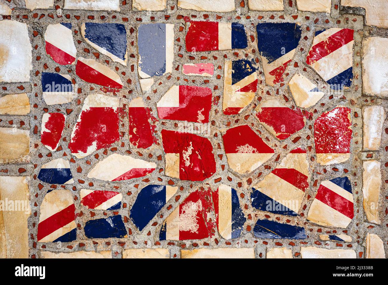 National flag of United Kingdom on stone wall background. Flag banner ...