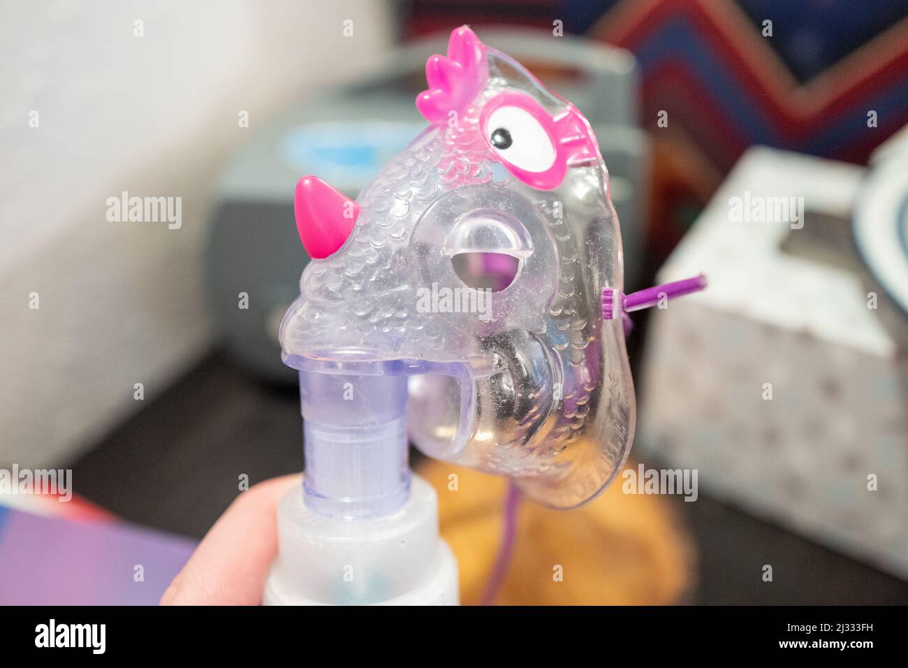 United States. 21st Jan, 2022. Child's nebulizer mask with dinosaur ...