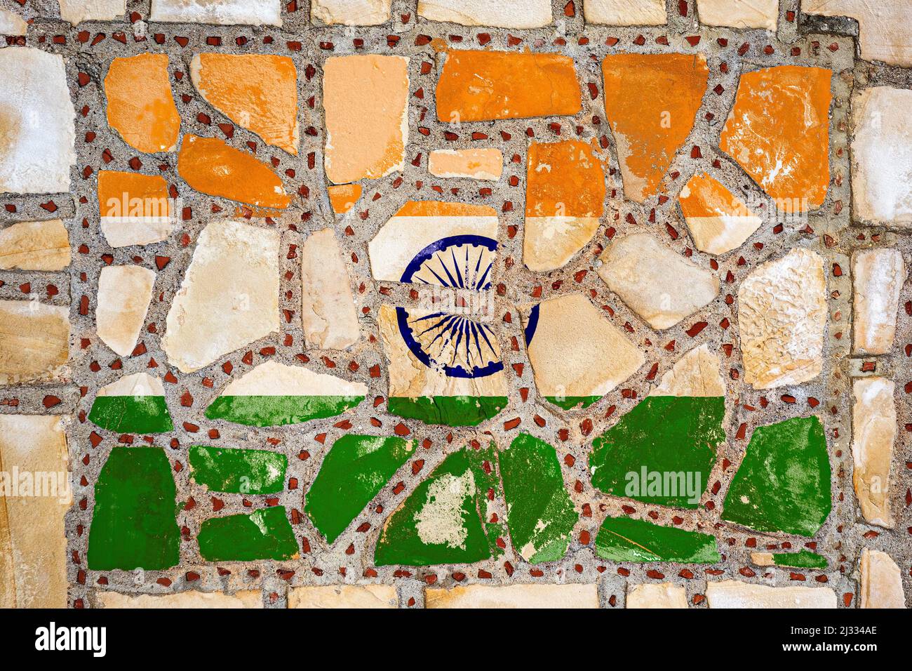 National flag of India on stone wall background. Flag banner on stone ...