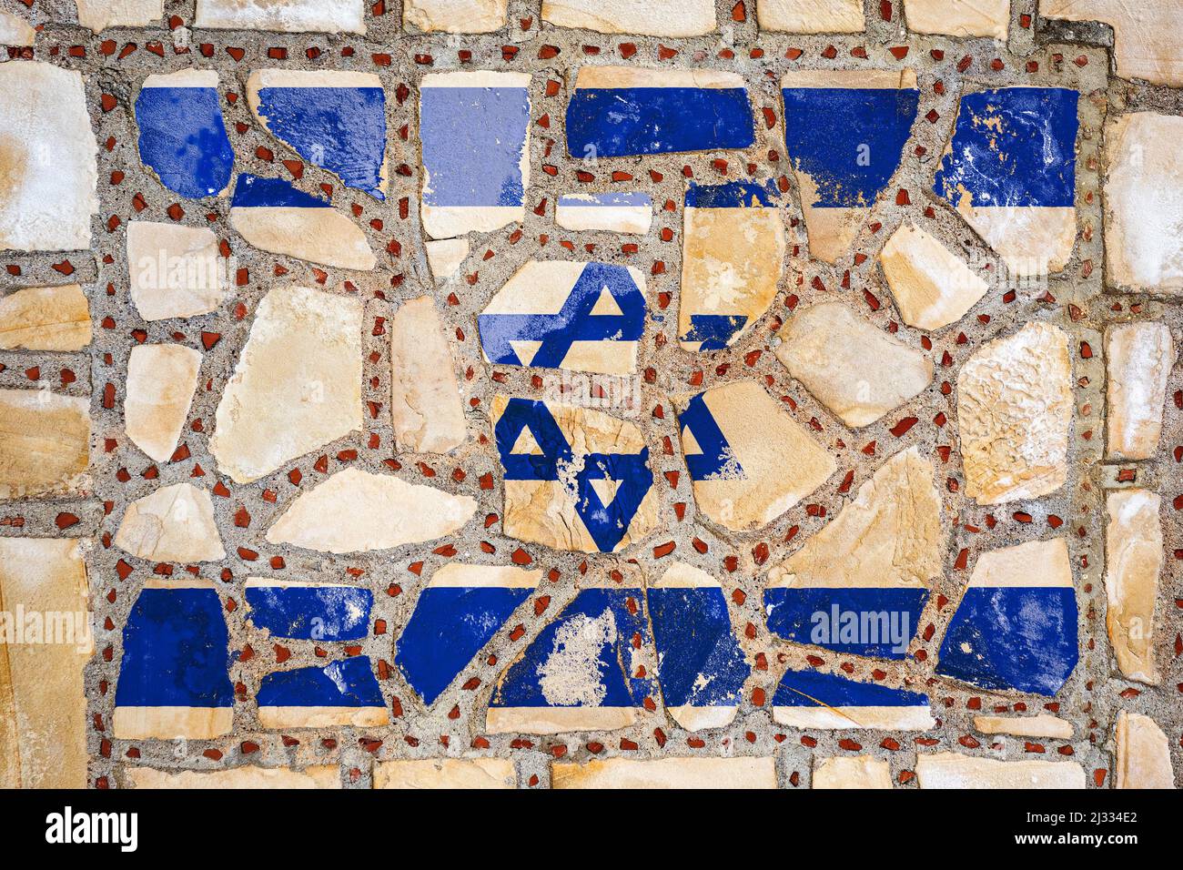 National flag of Israel on stone wall background. Flag banner on stone ...