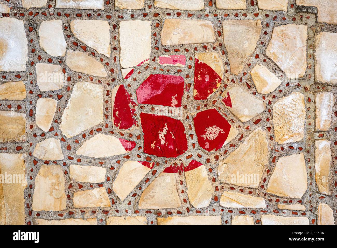 National flag of Japan on stone wall background. Flag banner on stone ...
