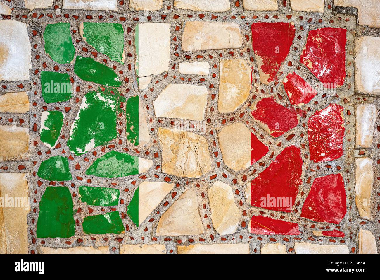 National flag of Italy on stone wall background. Flag banner on stone ...