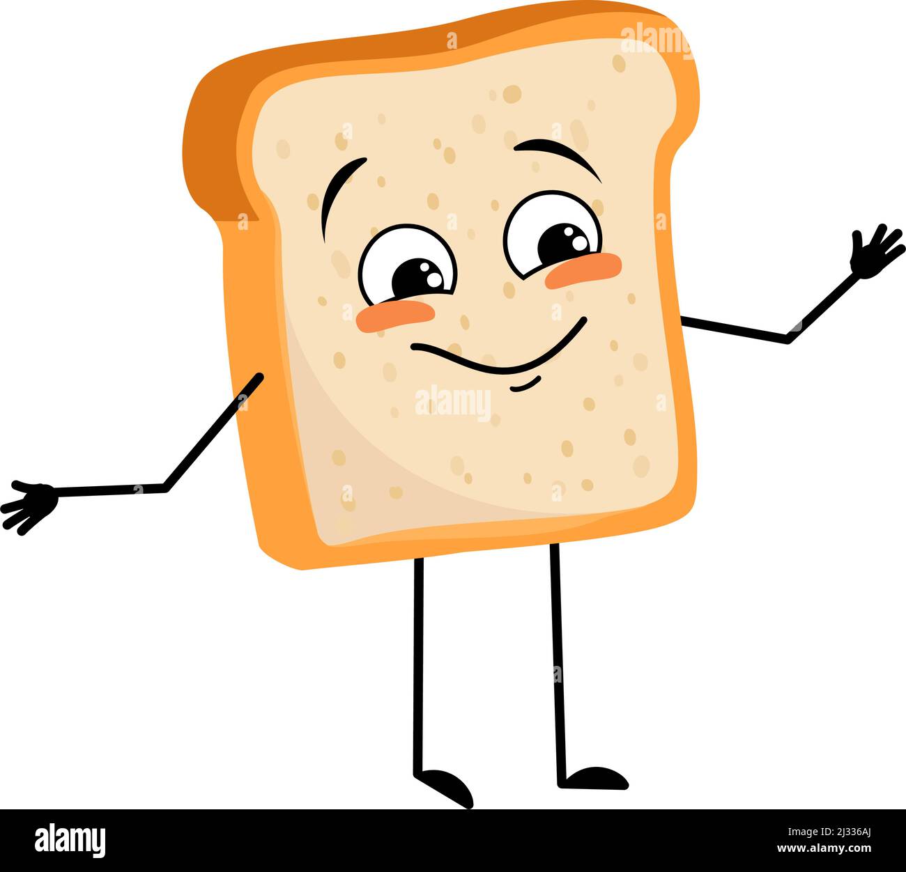 Cute Bread Character With Joyful Emotions Happy Face Smile Arms And