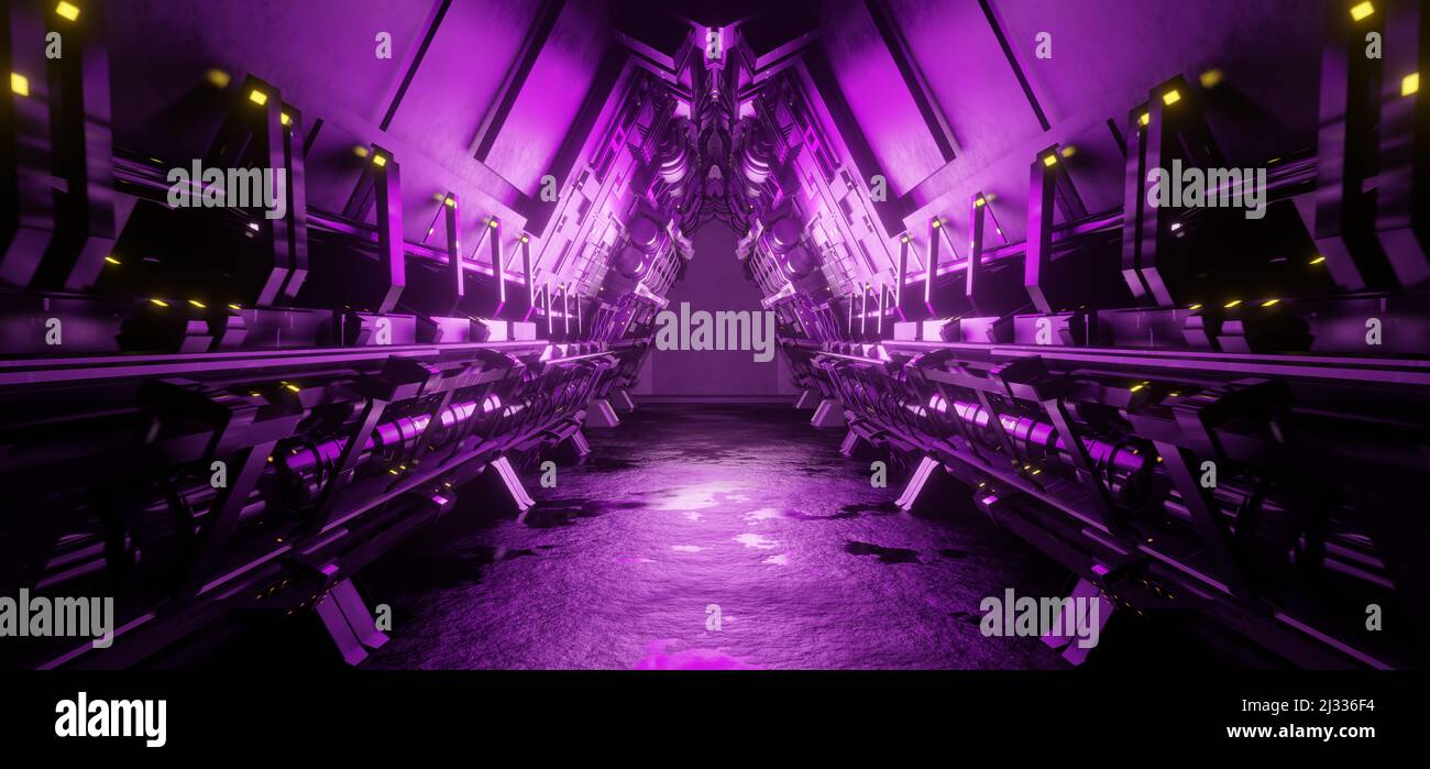 Empty Alien Hangar Tunnel Futuristic Hallway Cyberpunk Wonderful Light ...