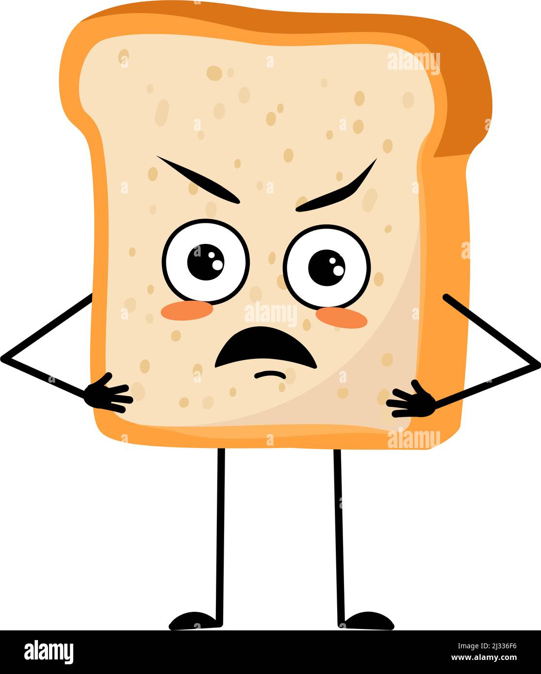 Cute bread character with angry emotions, grumpy face, furious eyes ...