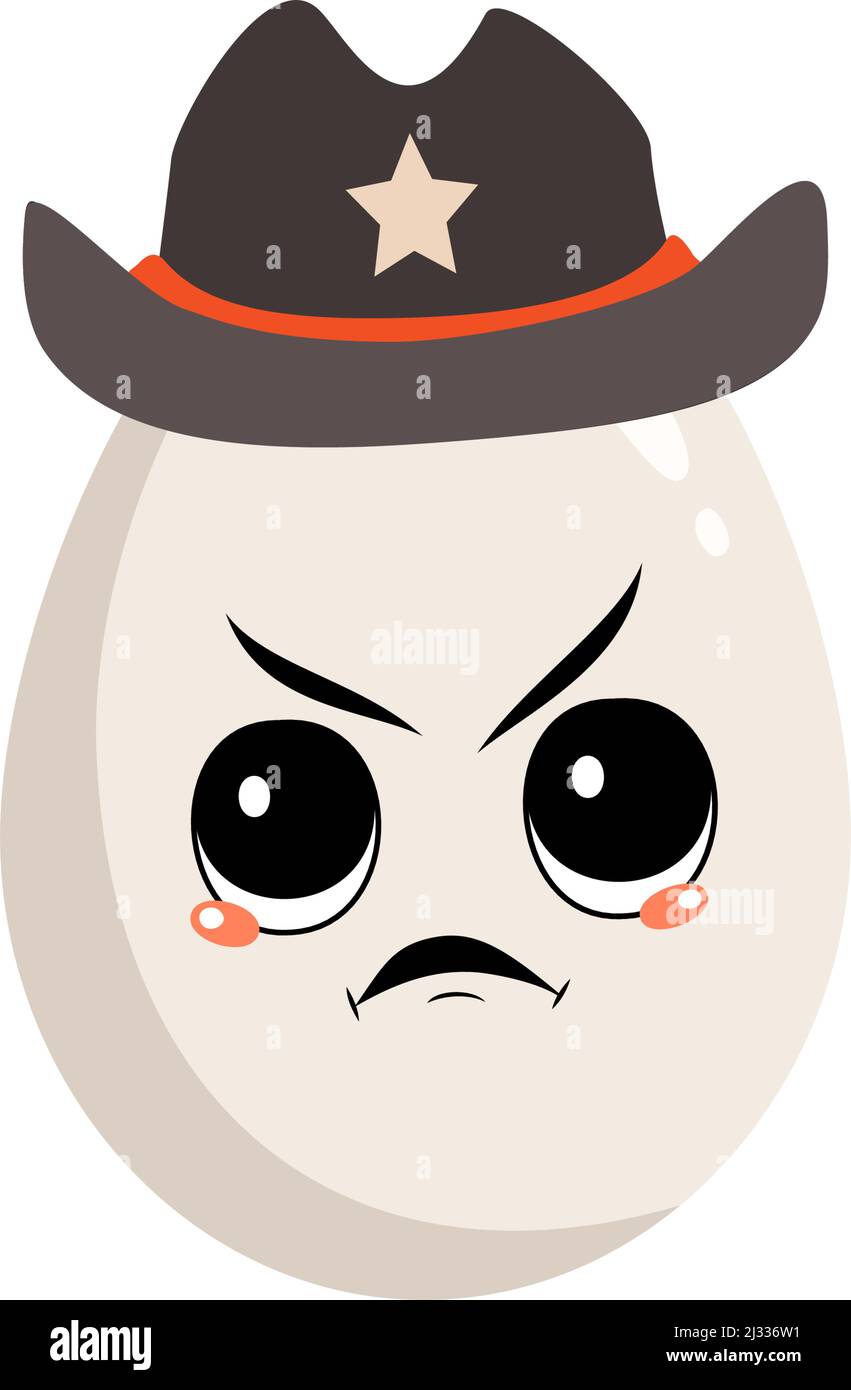 Cute egg character with angry emotions, grumpy face, furious eyes ...