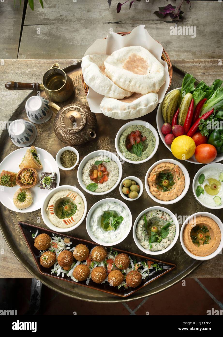 mixed middle eastern meze vegetarian food sharing platter in istanbul ...