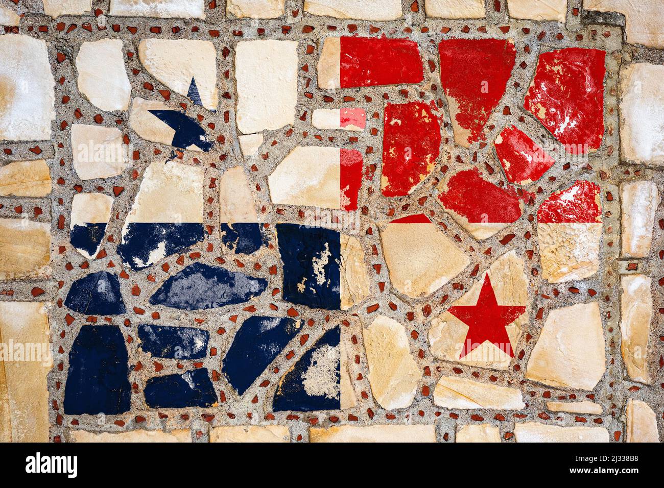 National flag of Panama on stone wall background. Flag banner on stone ...