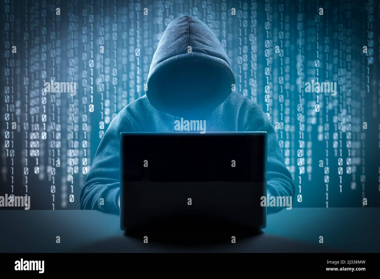 Cyber attack, system breaking and malware concept. Dangerous Hooded ...