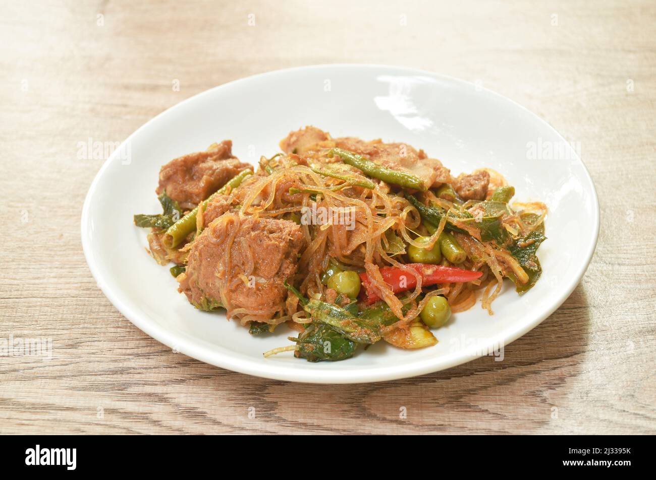 spicy stir fried glass noodles with pickled bamboo and mixed vegetable ...