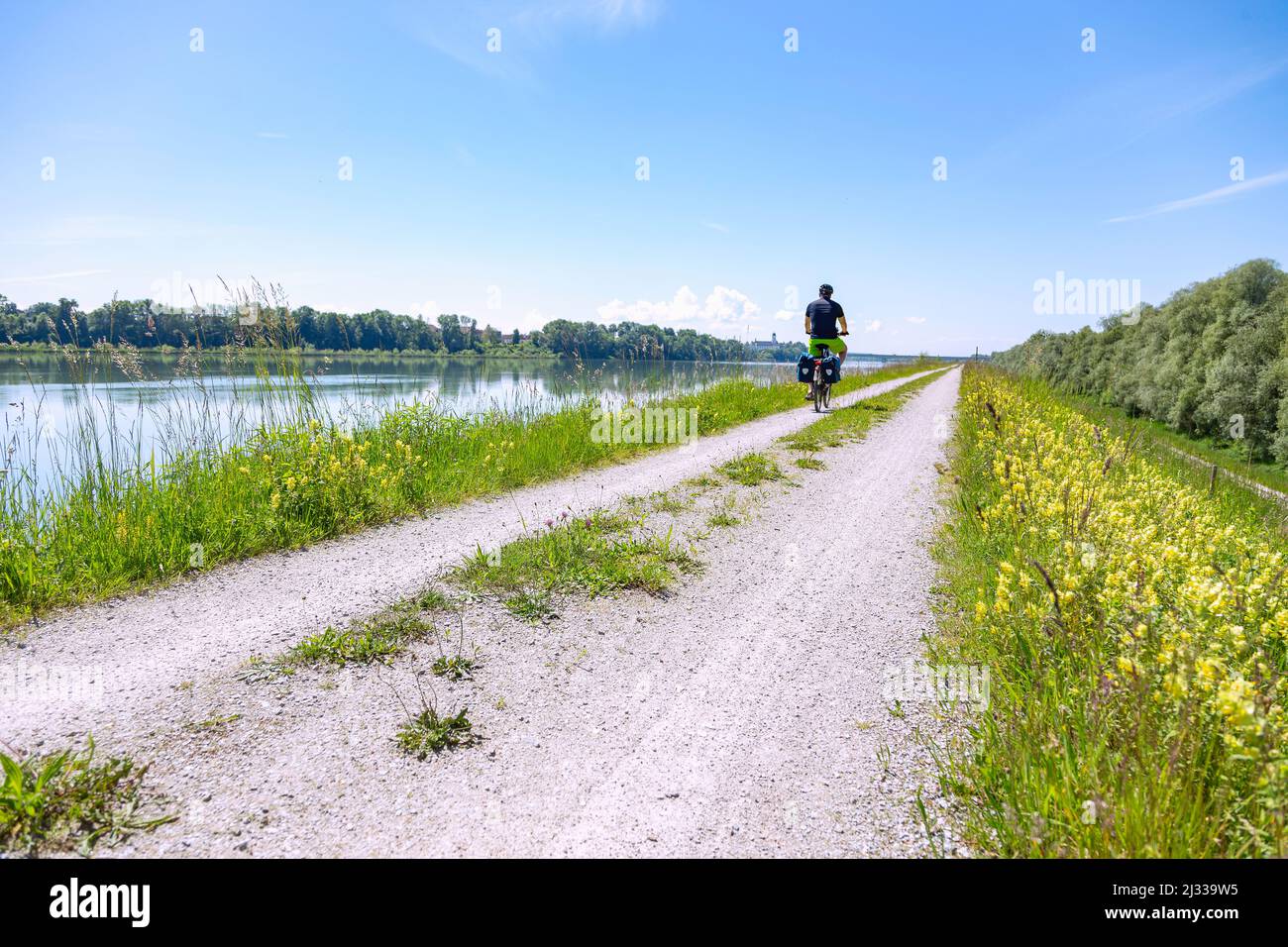Inn cycle path with a view of Suben, German side Stock Photo - Alamy