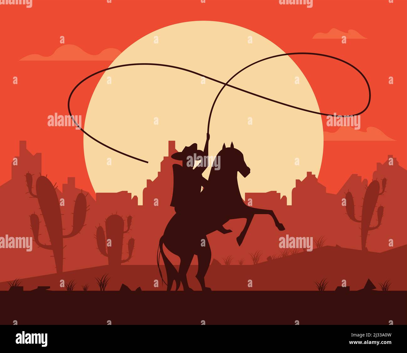 cowboy with rope scene Stock Vector Image & Art - Alamy