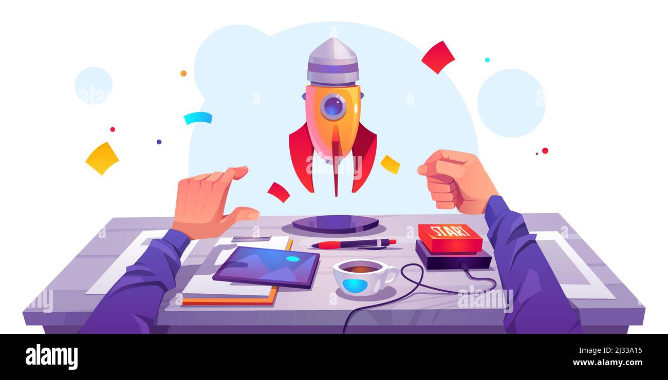 Startup success, launch business project. Vector cartoon illustration ...