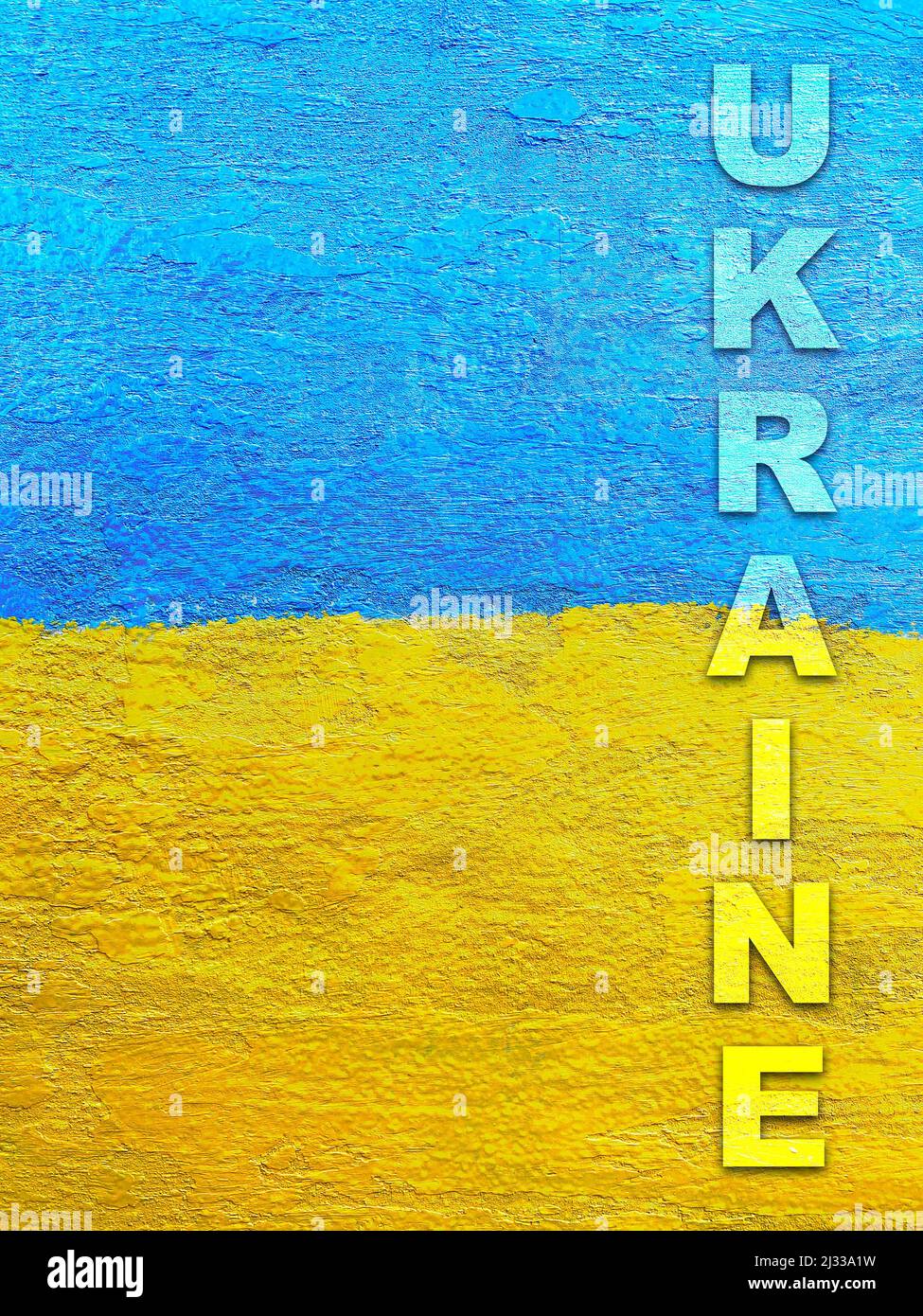 Stand with Ukraine background: word Ukraine on Ukrainian flag painted ...