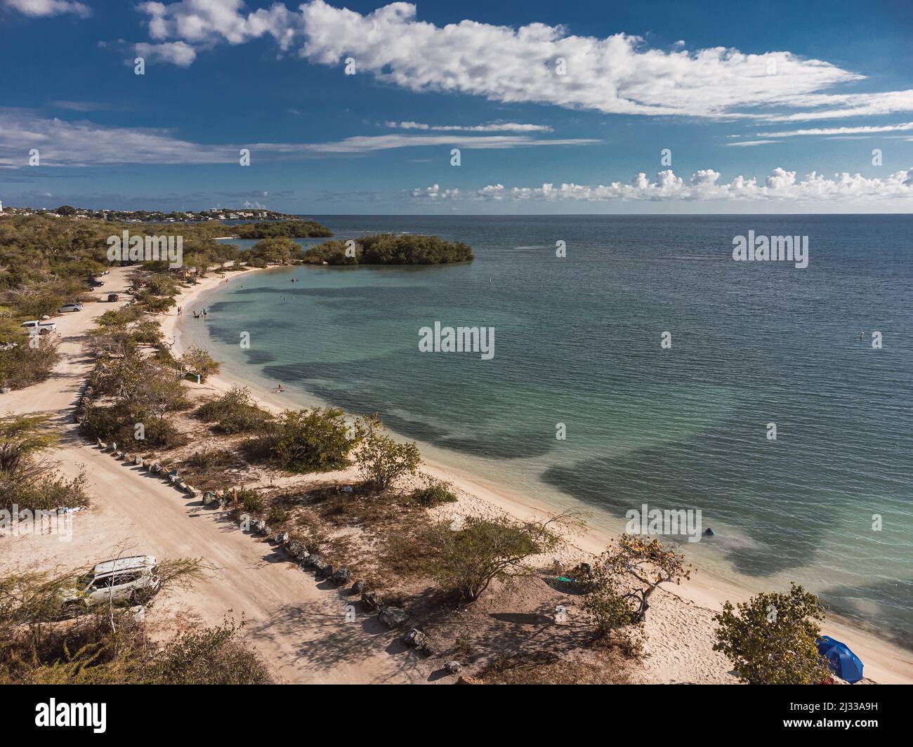 The view of the sea and the sandy shore with green plants Stock Photo ...