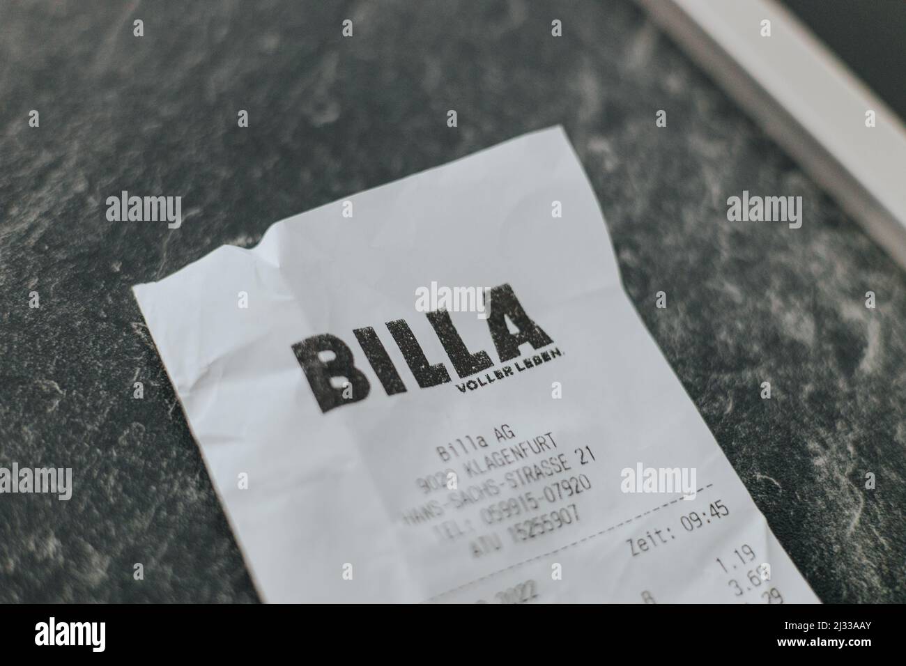 A closeup shot of a receipt from Billa supermarket chain Stock Photo ...
