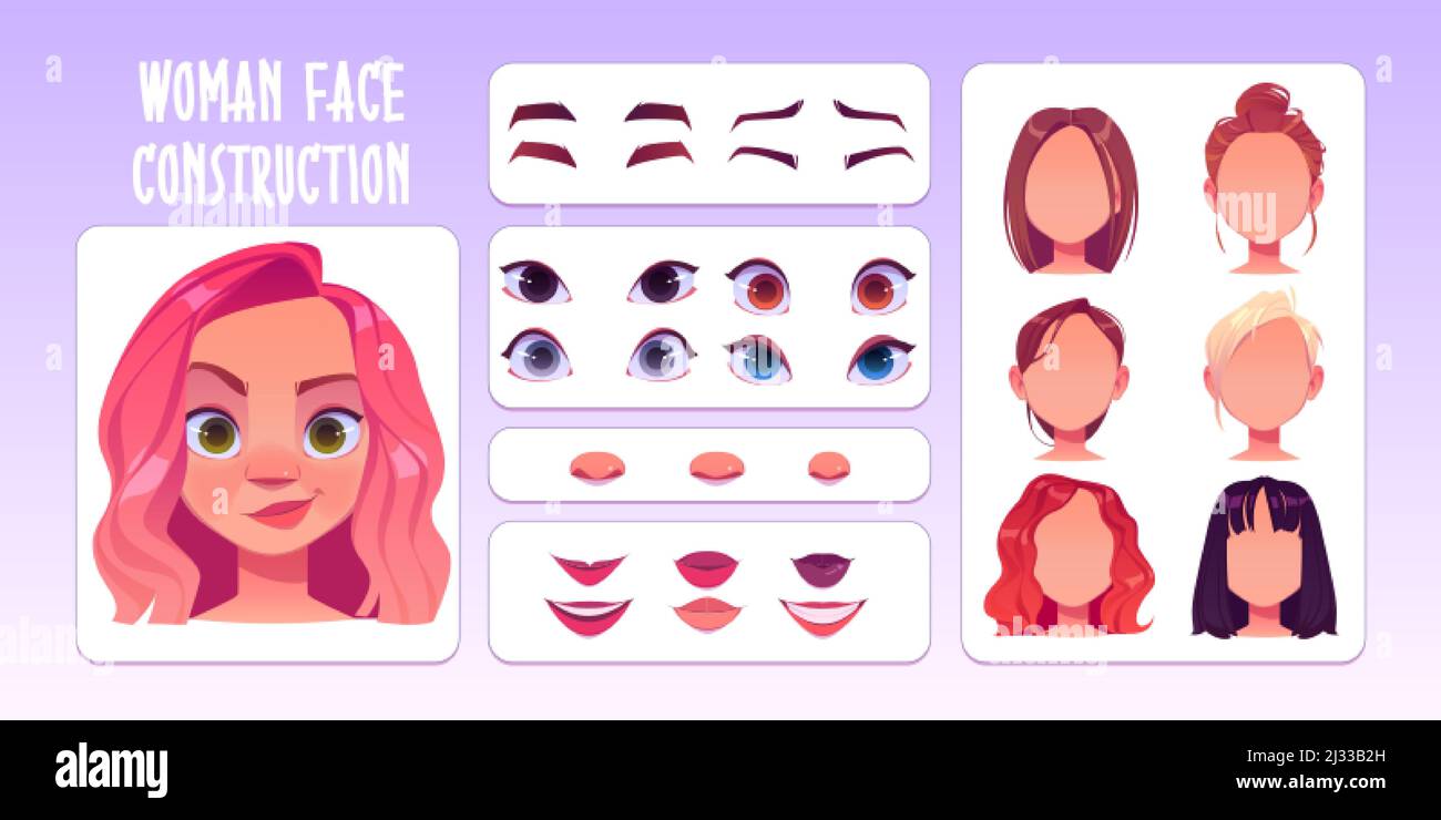 Woman face constructor, avatar of caucasian female character creation ...