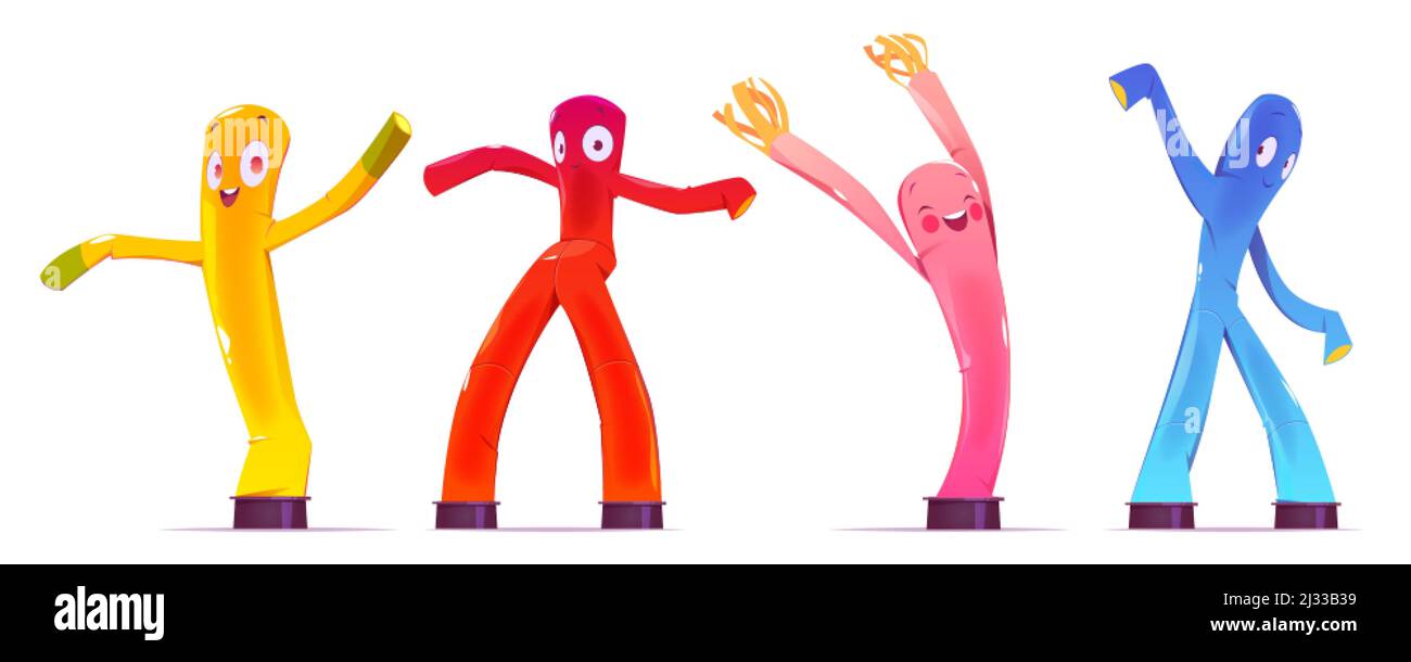 Inflatable figures, dancing colorful men with funny faces, legs and ...