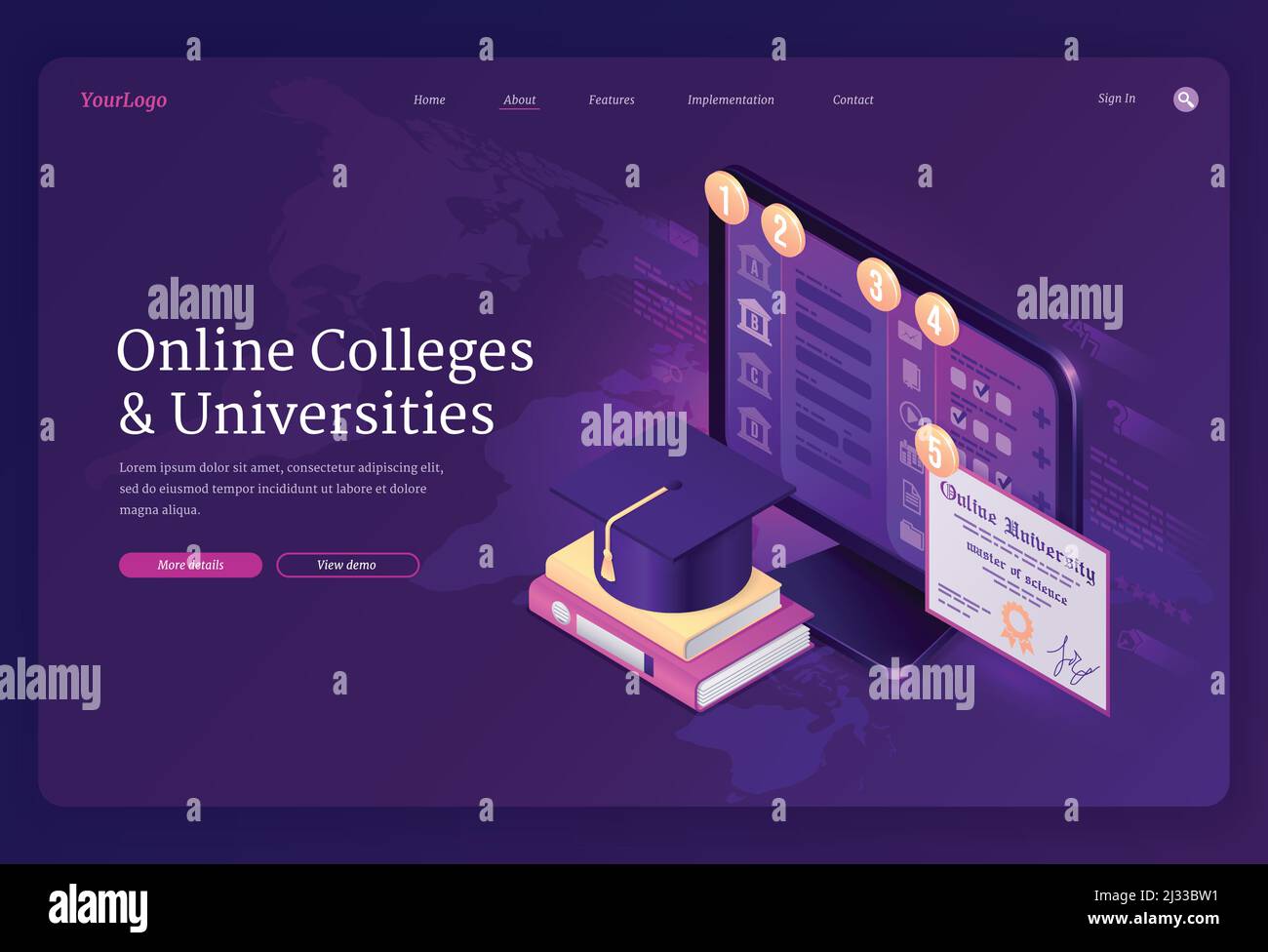 Online colleges and universities banner. Digital service for internet ...