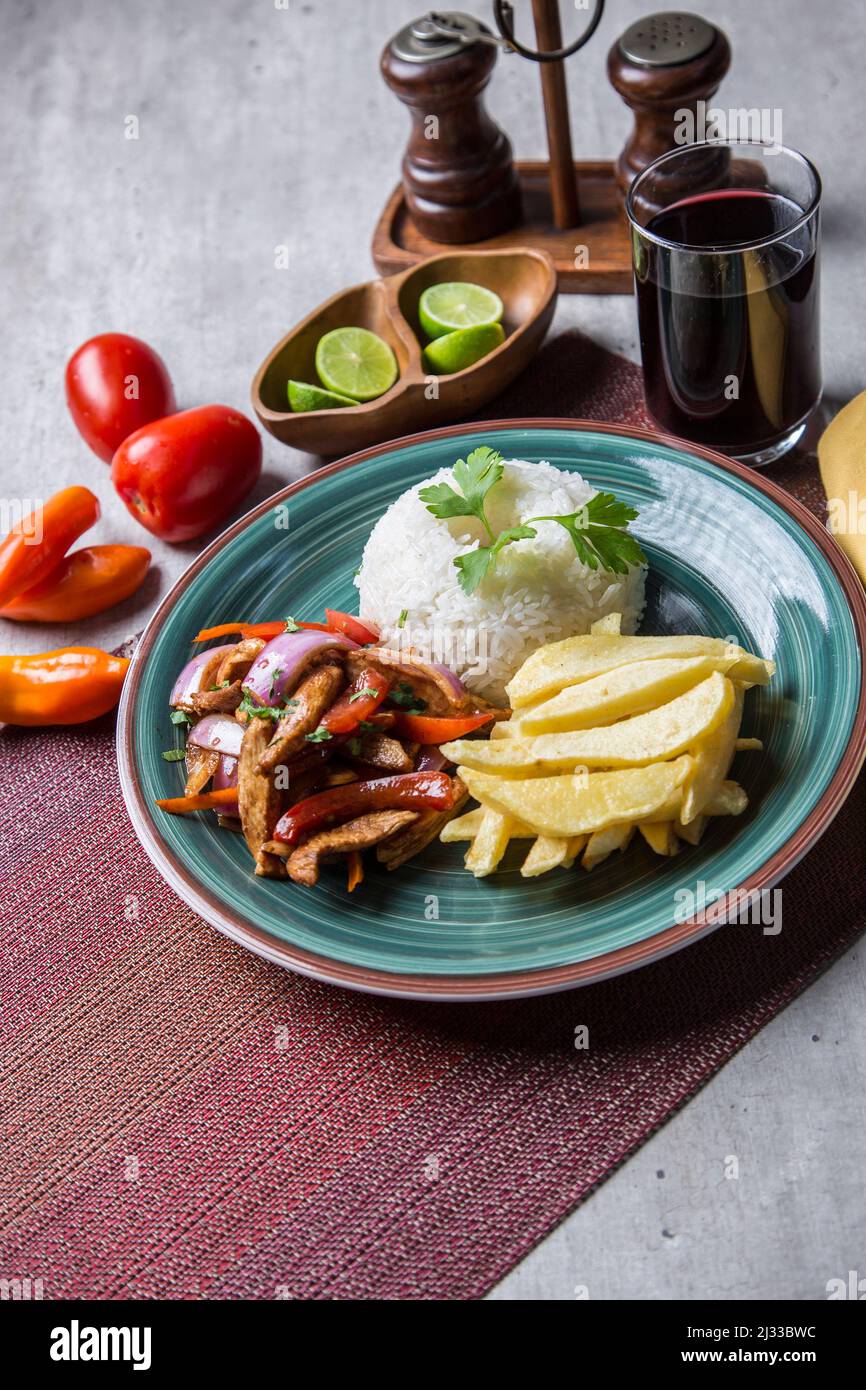 Bolognese pasta Italian Peruvian food buffet table Assorted dishes ...