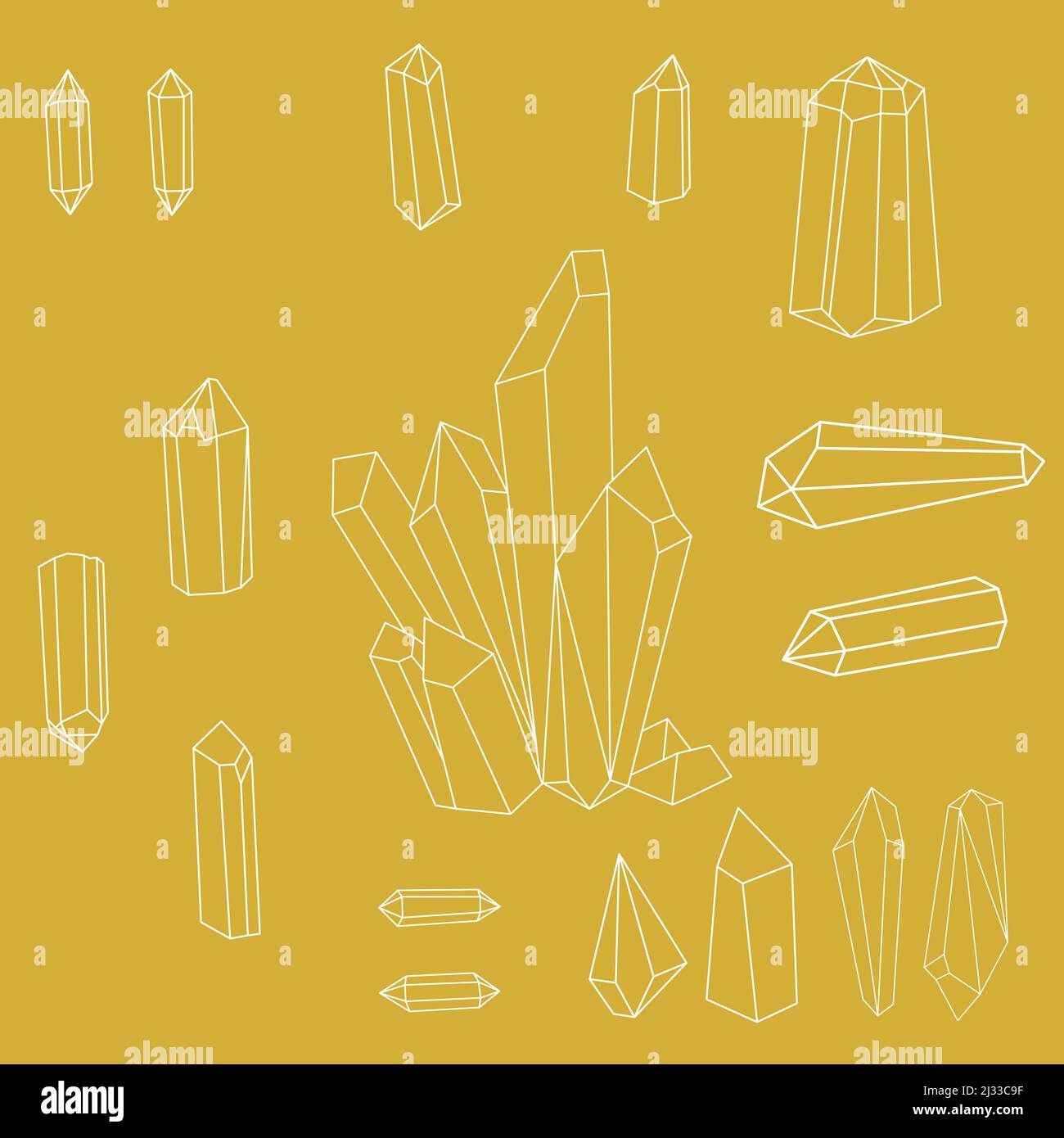 Crystal outline vector illustration minimalist icon set. Linear signs ...