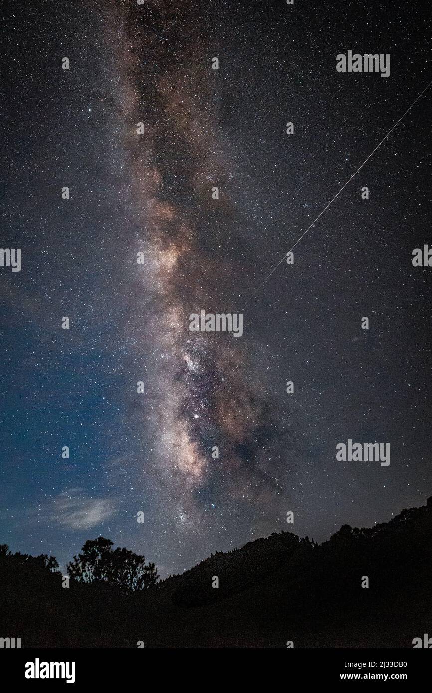 A vertical shot of the beautiful Milky Way galaxy in the starry night ...