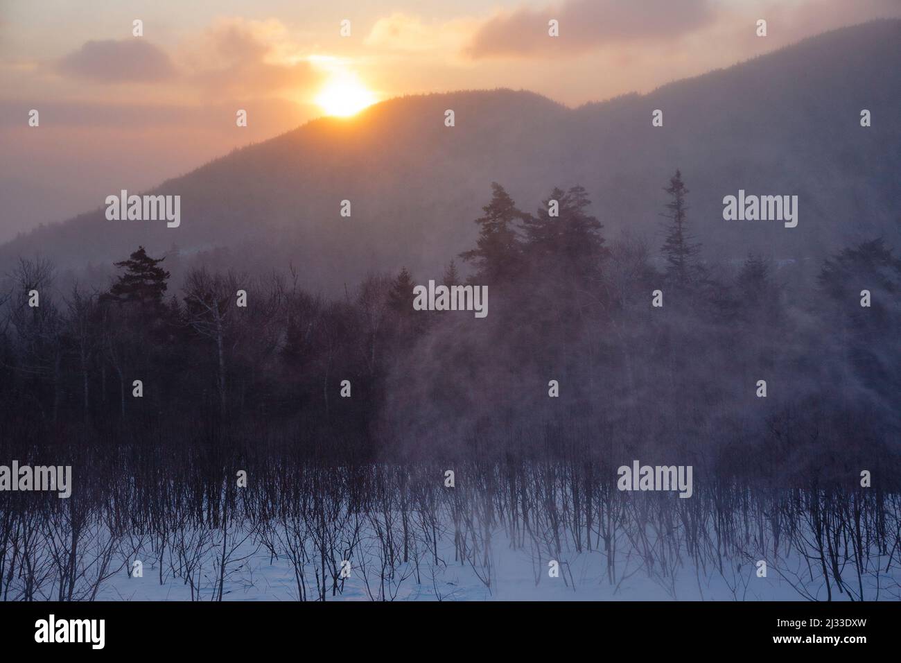 Sunrise along the Kancamagus Highway (Route 112) in the White Mountains ...