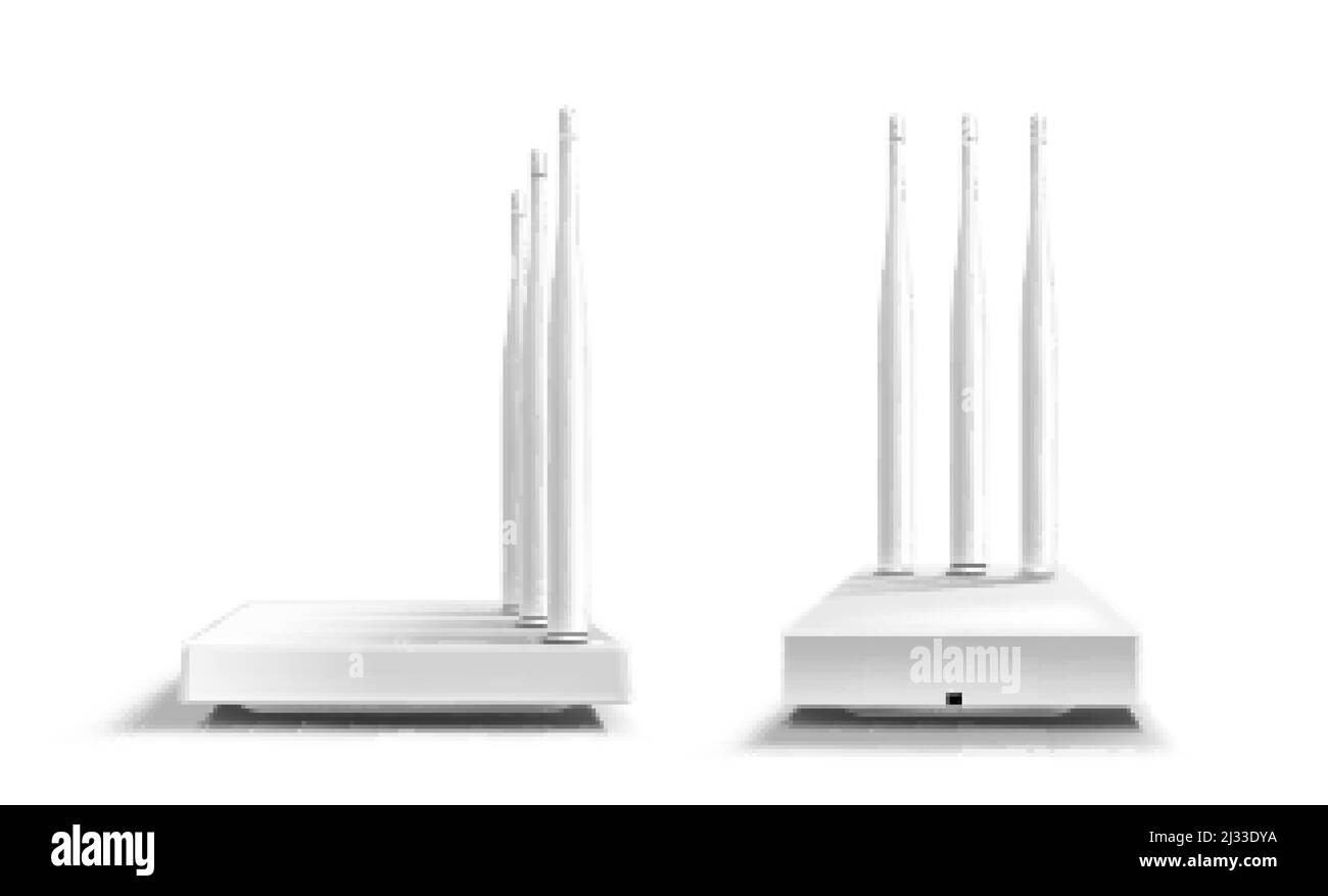 Wifi router front and side view mockup, blank home device with antennas ...