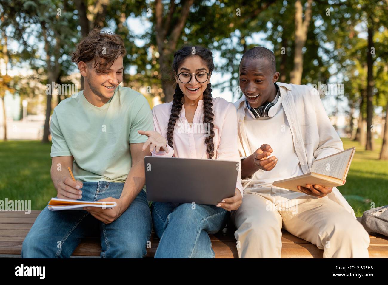 Accepted students. Joyful diverse friends celebrating success with ...
