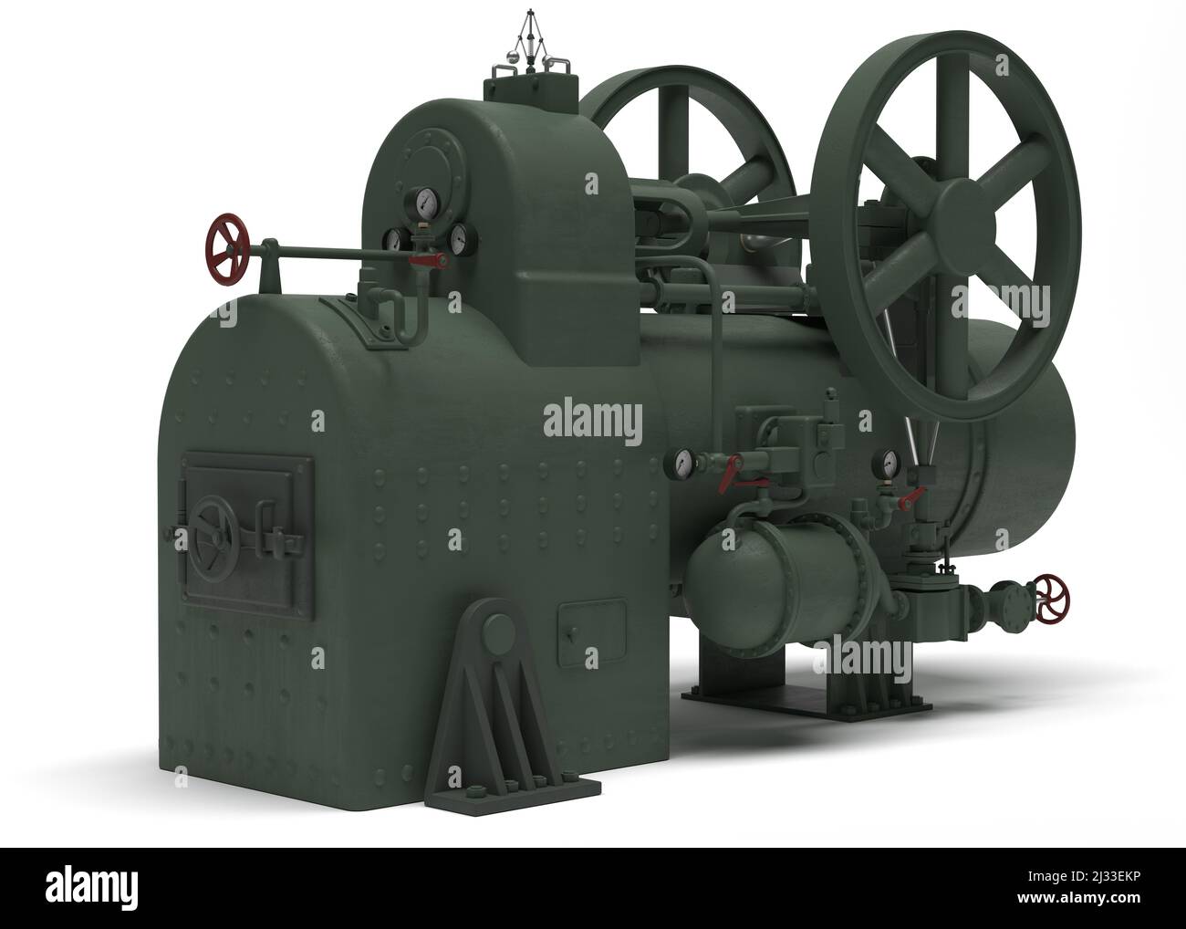 3d illustration of an old rational steam engine isolated on a white ...