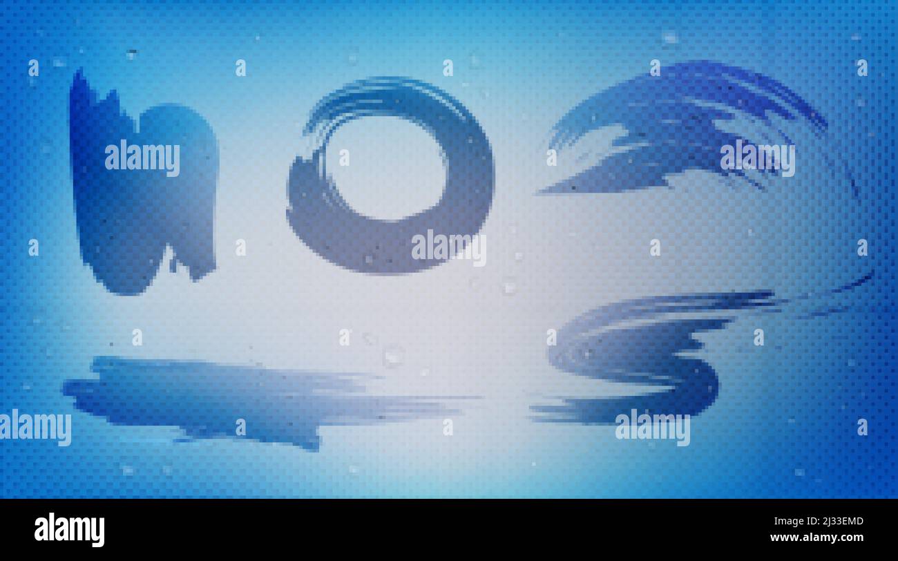 Wipe stains on glass with condensation water drops, window surface ...