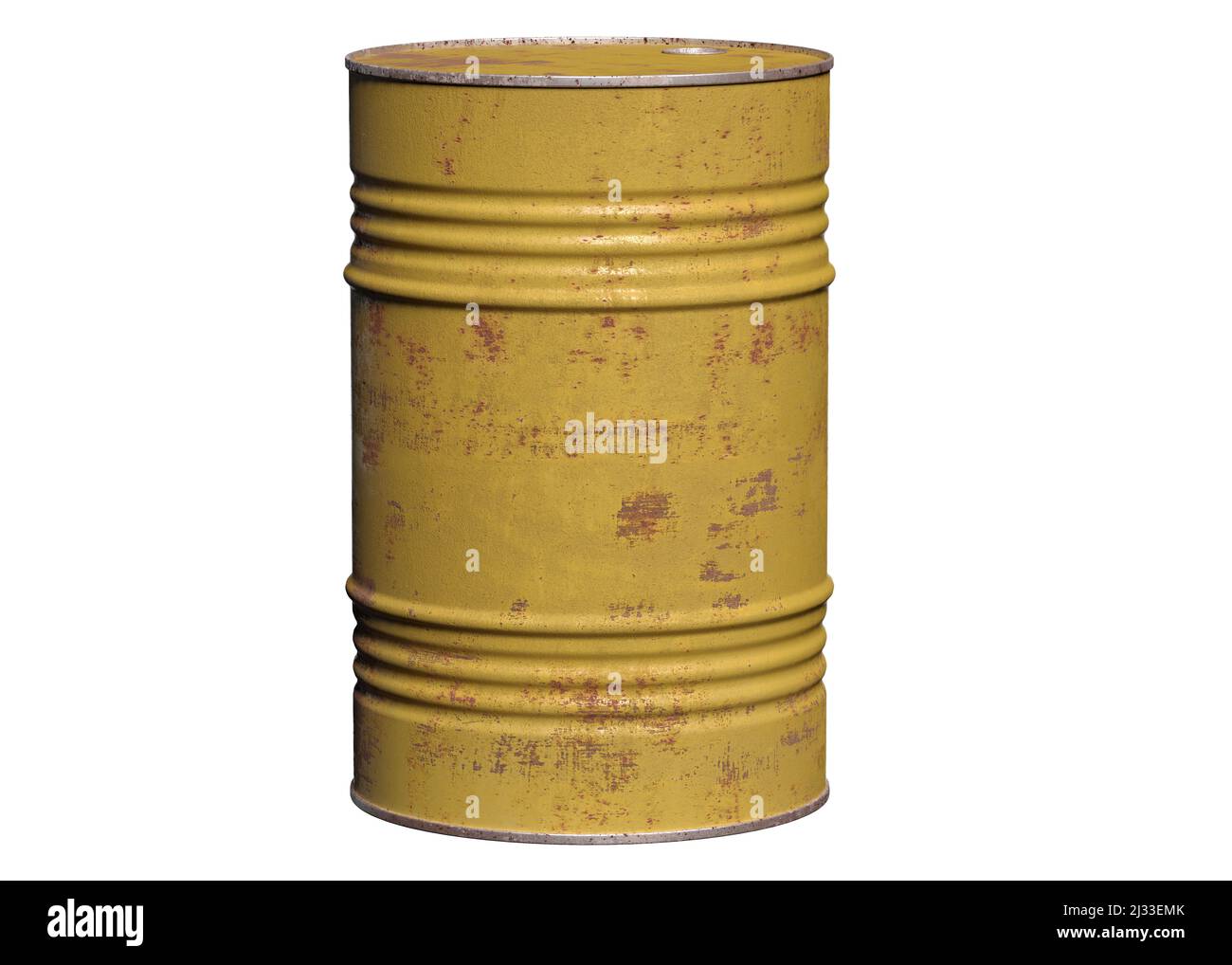 Yellow metal barrel for fuel, gasoline, diesel fuel isolated on a white ...