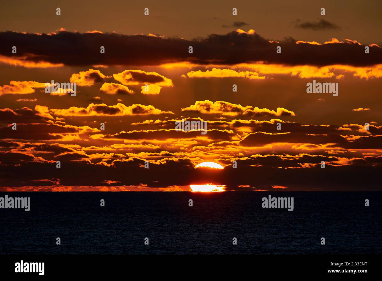 Atmospheric sunset on the Atlantic Ocean off the Canary Islands, Europe ...