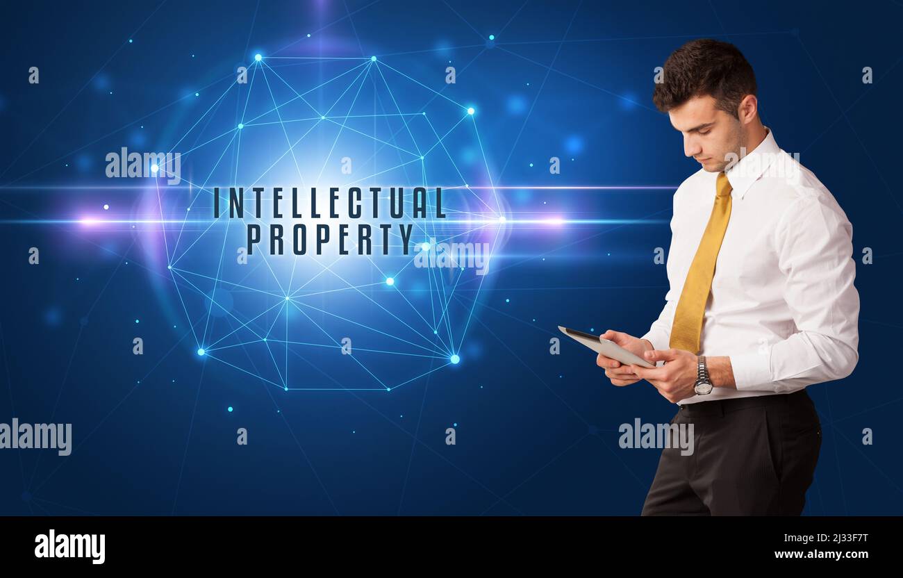 Businessman thinking about security solutions with INTELLECTUAL ...