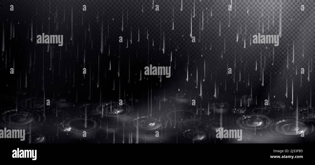 Rain and puddle with circles from falling drops. Rainy weather elements ...