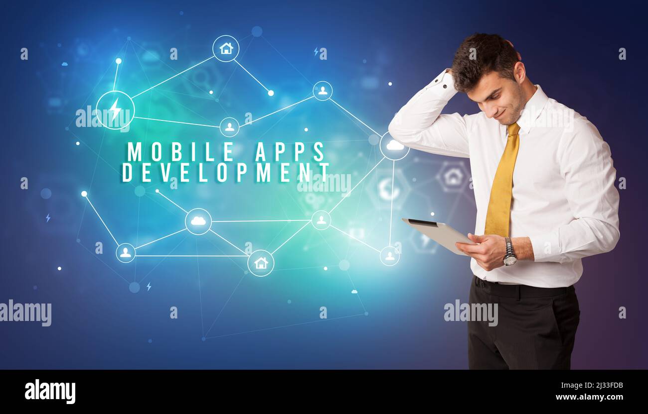 Businessman thinking about technology concept Stock Photo - Alamy