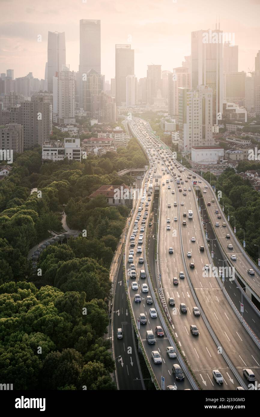 famous Yan An intersection in Shanghai, People's Republic of China ...