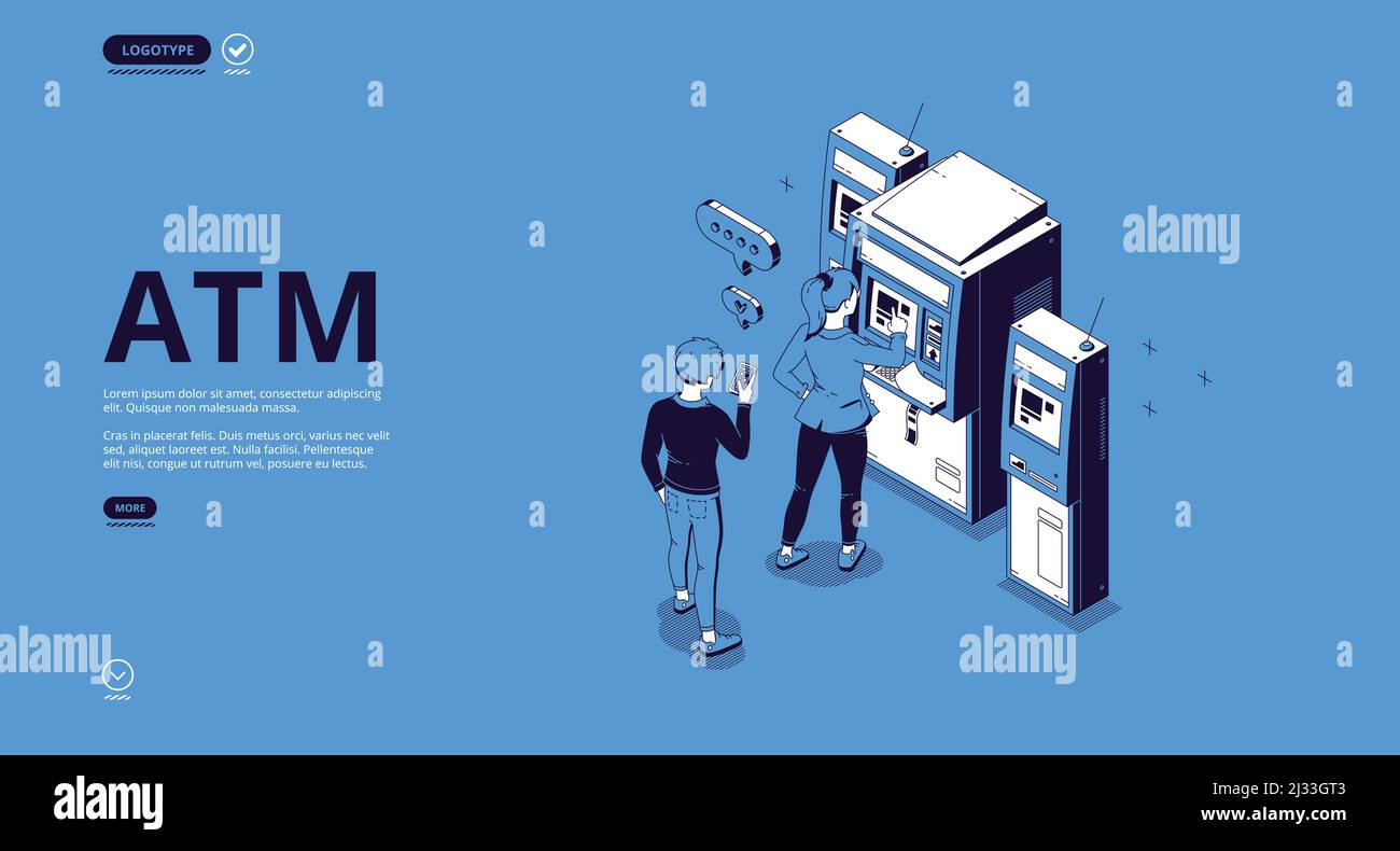 ATM banner. Automated teller machine, terminal for withdraw money cash, transactions and ...