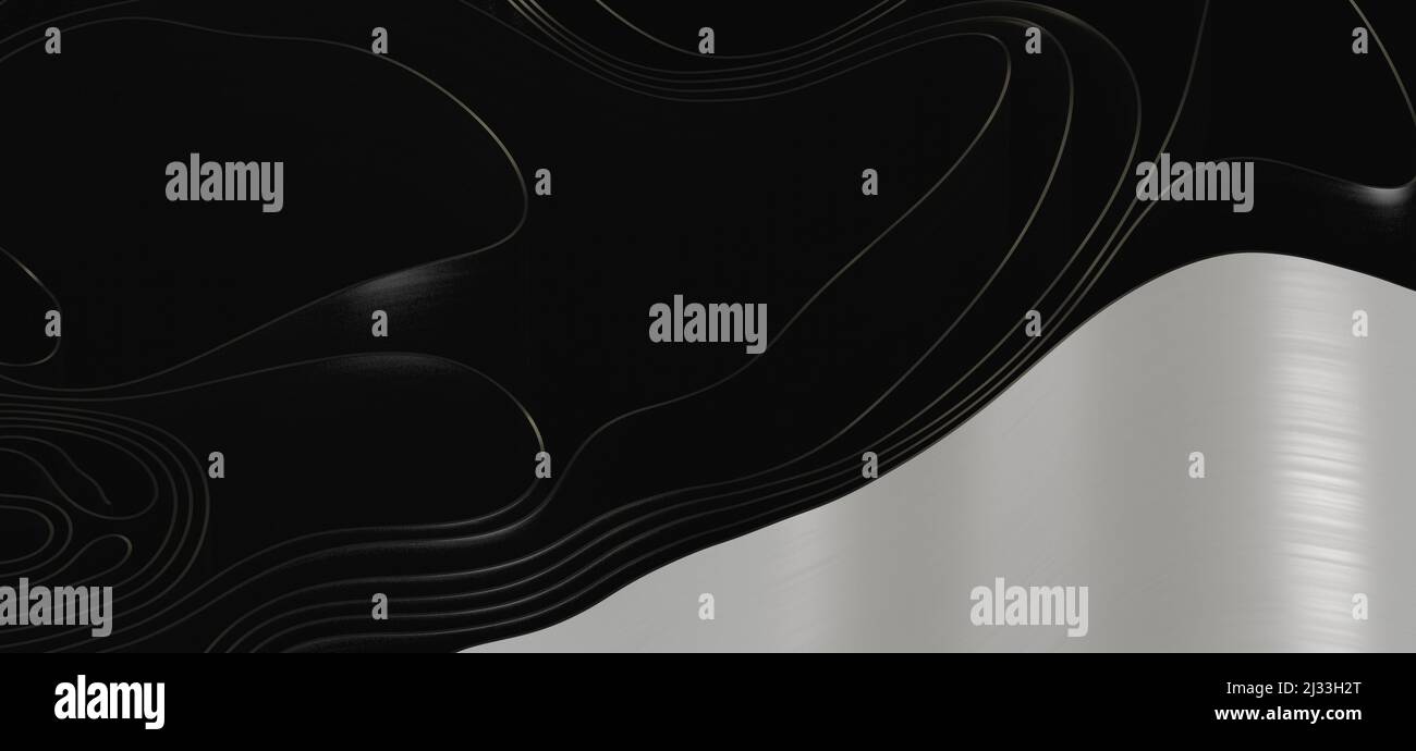 A 3D illustration of an abstract dynamic black background with various ...