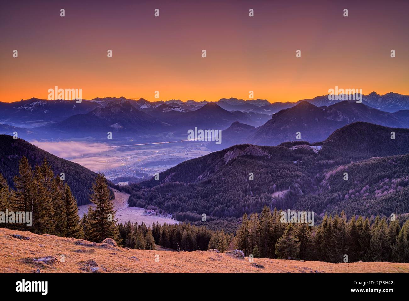 Morning mood with a view of the Inn Valley, Chiemgau Alps, Loferer ...
