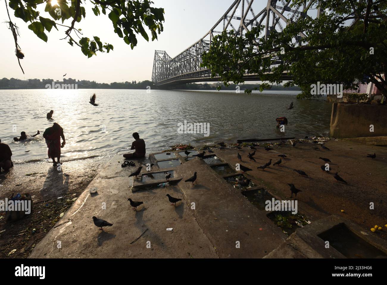 Mullick Ghat near the Howrah Bridge across the Ganges. Kolkata. India ...