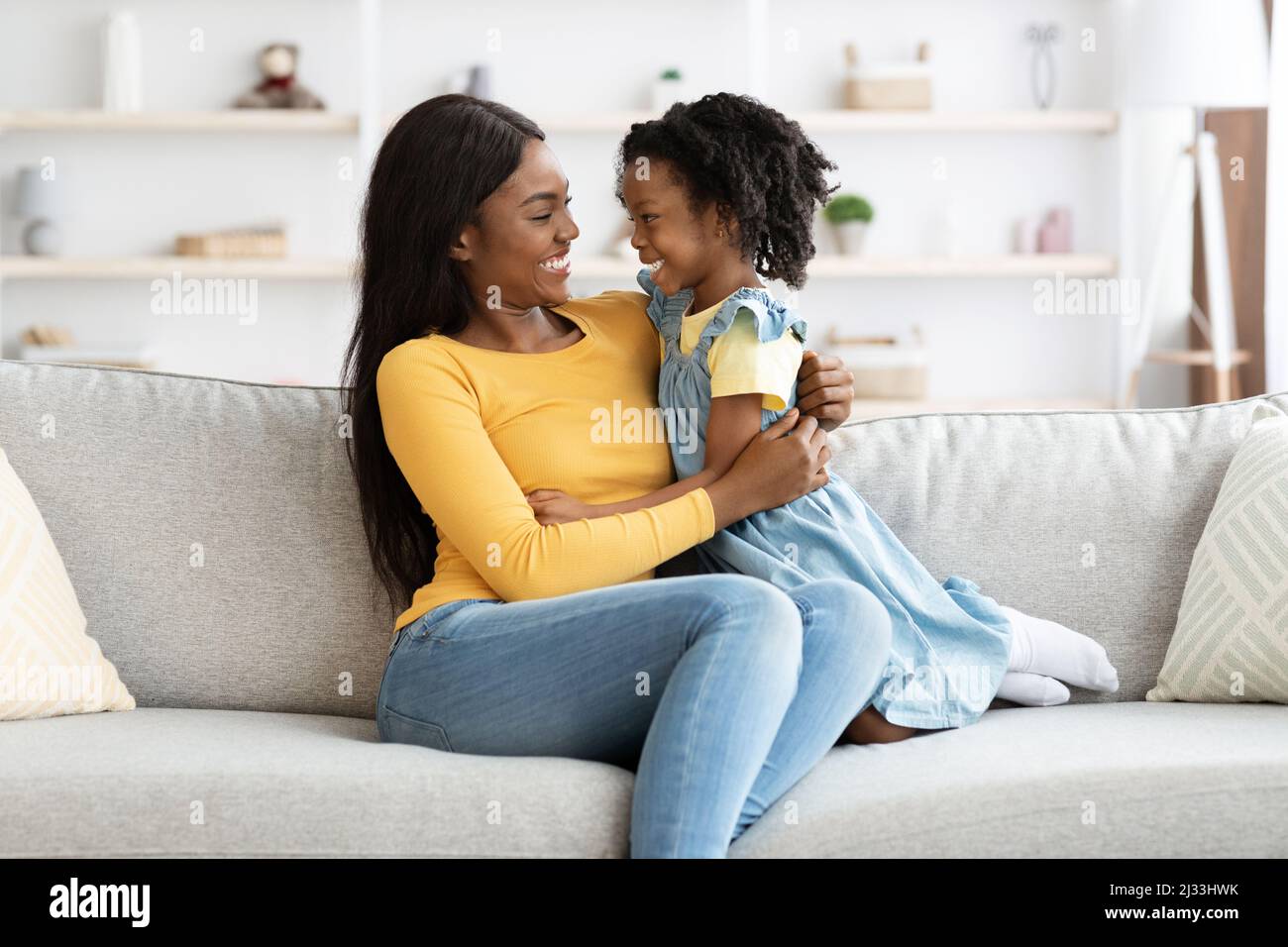 Portrait Of Loving African American Mom And Daughter Having Fun At Home Stock Photo - Alamy