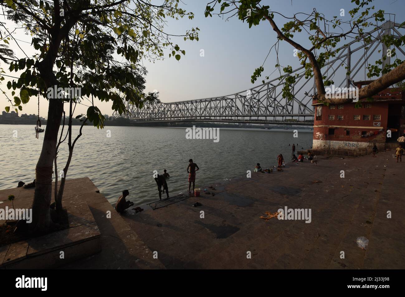 Mullick Ghat near the Howrah Bridge across the Ganges. Kolkata. India ...